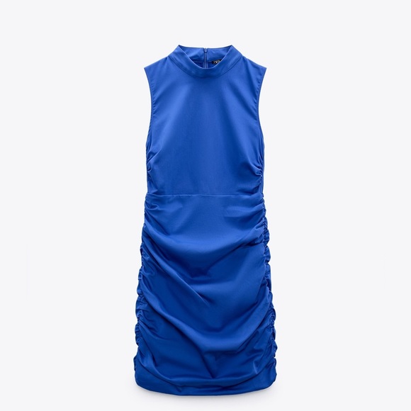 Zara | Dresses | Zara Dress Mini Cobalt Blue Ruched Stretch Poplin Mini ...
